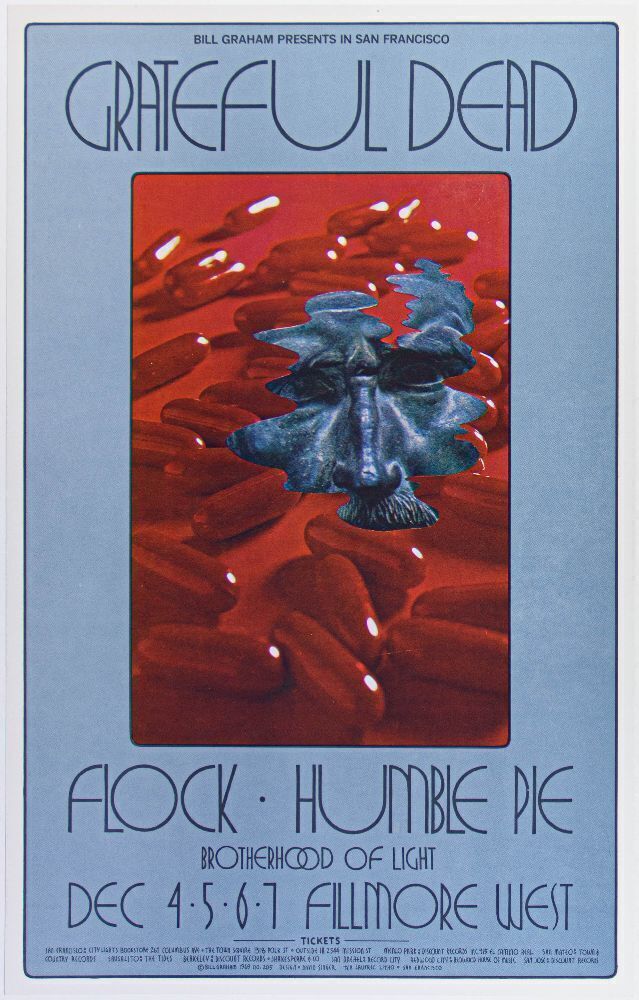 1969 BG-205 Grateful Dead Humble Pie Fillmore West RP2 Poster Near Mint 87